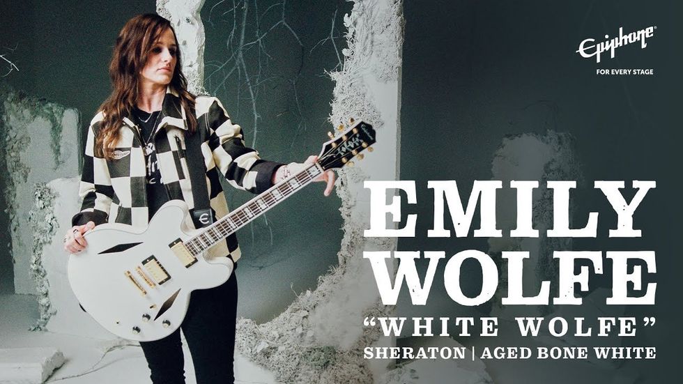 Emily Wolfe Introduces Her Epiphone "White Wolfe" Sheraton - Premier Guitar